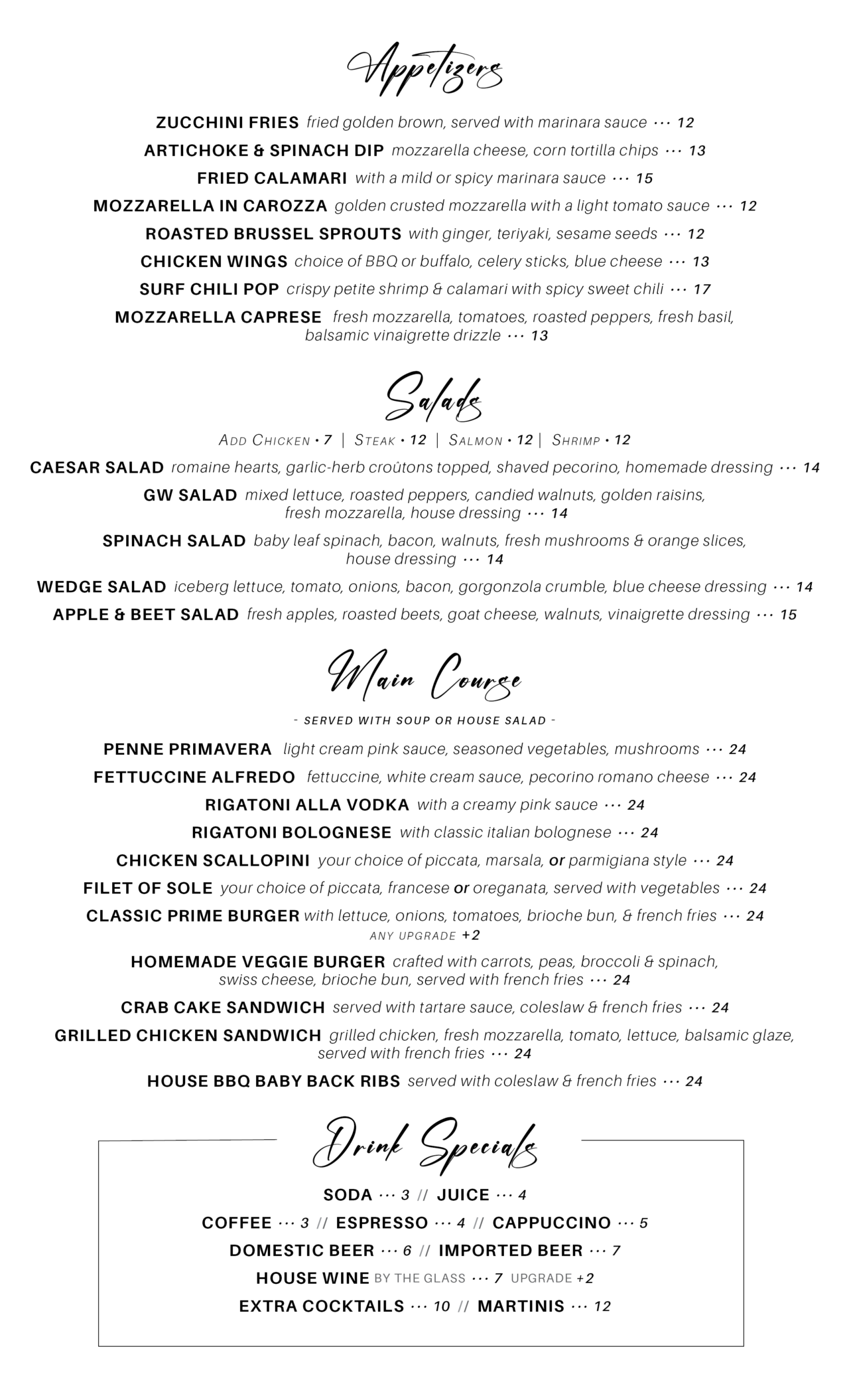 Lunch Menu | George White Restaurant